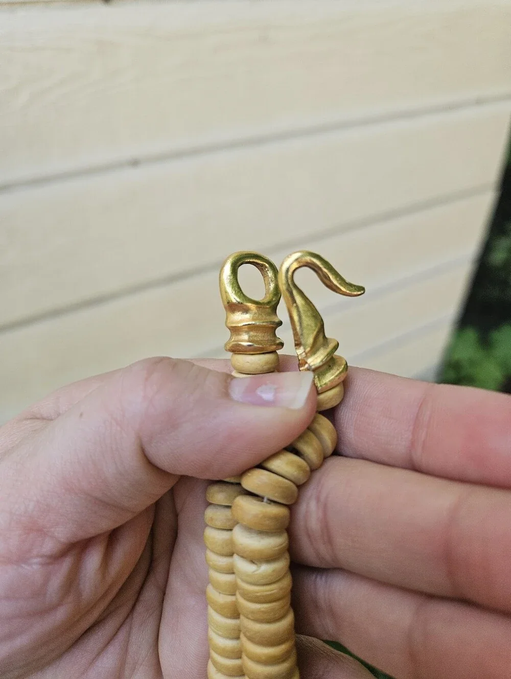 Jewelry | Natural Wooden Beaded Necklace With Large Gold Tone Fish ...